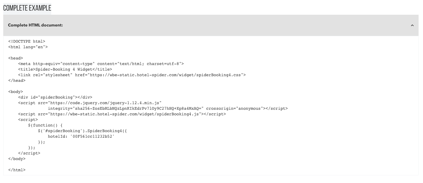 Spider-Booking Website Integration - HTML Integration of Widgets ...