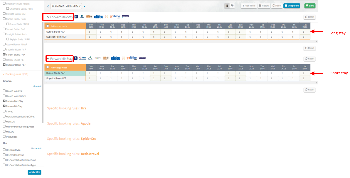 Setting the minimum and maximum length of stay – Hotel-Spider